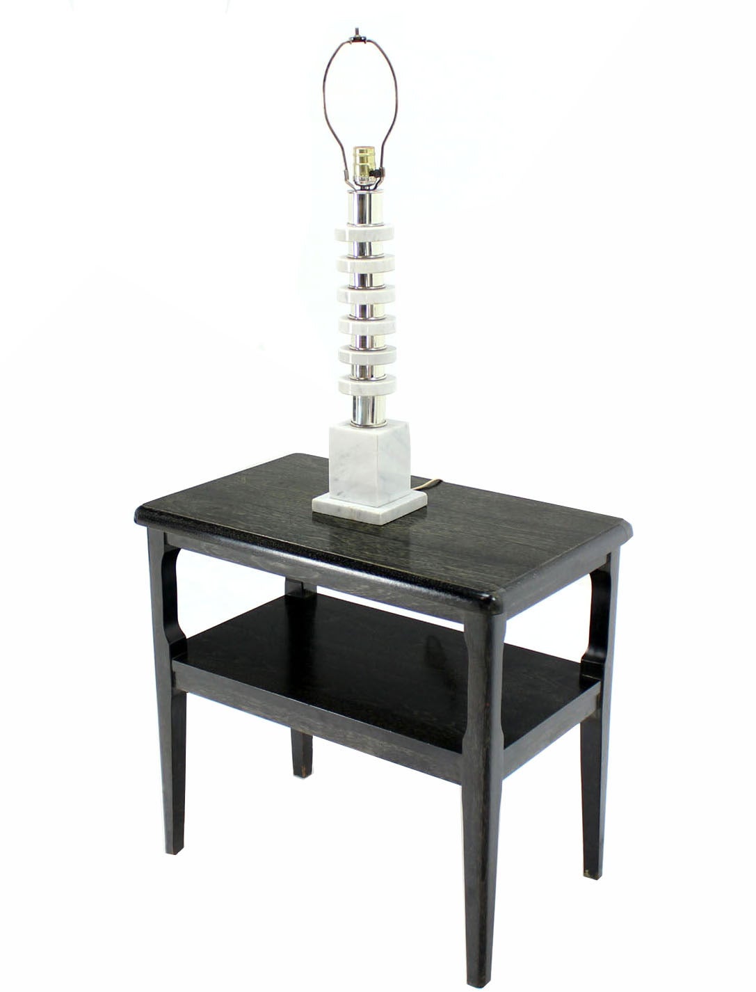 Marble and Chrome Circular Table Lamp with Square Base at 1stDibs