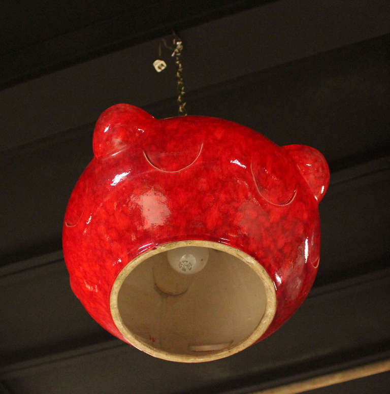 Mid-Century Modern Red Glazed Pottery Pendant Light Fixture For Sale at ...