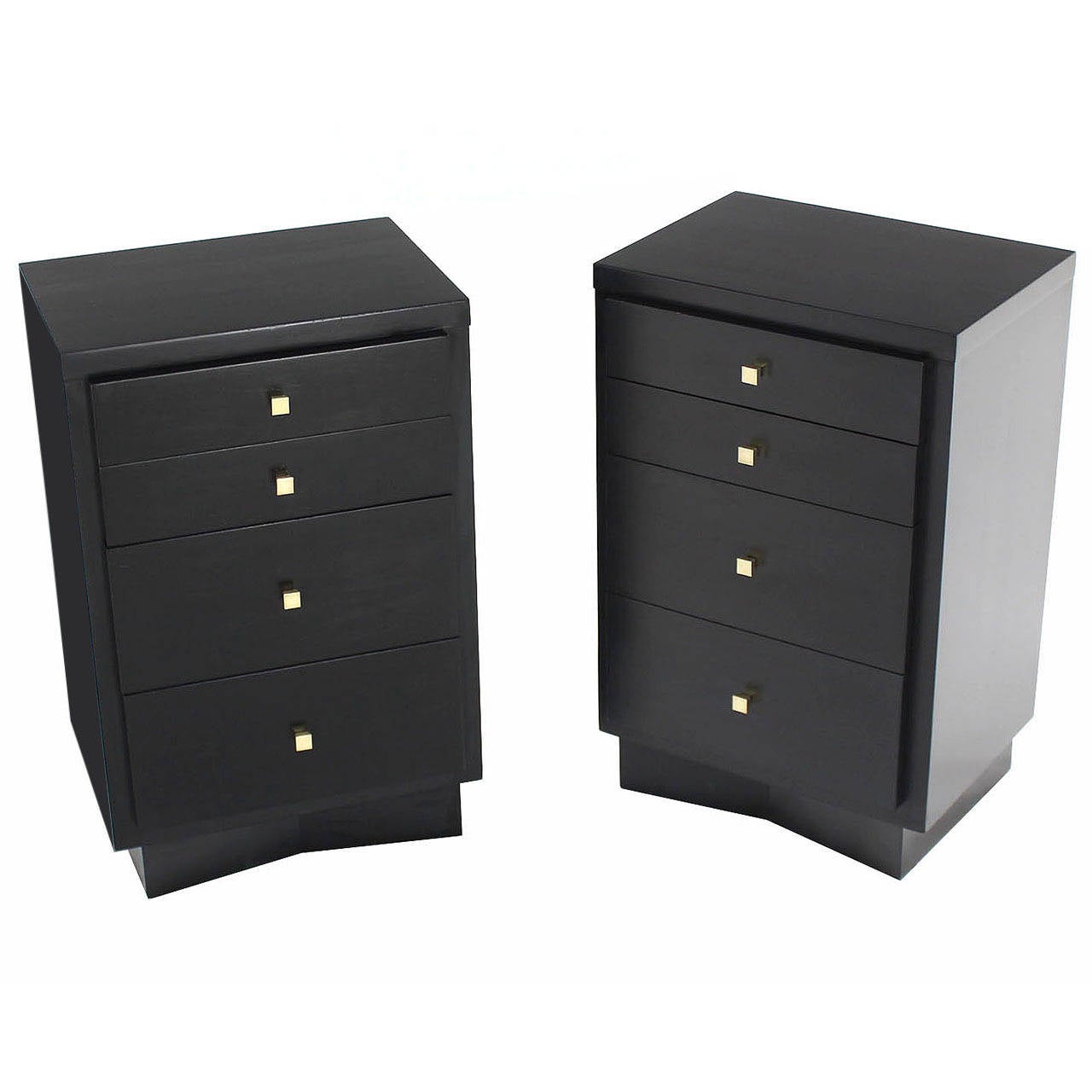 Pair of Black Lacquer, Four-Drawer Night Stands or End Tables at 1stDibs