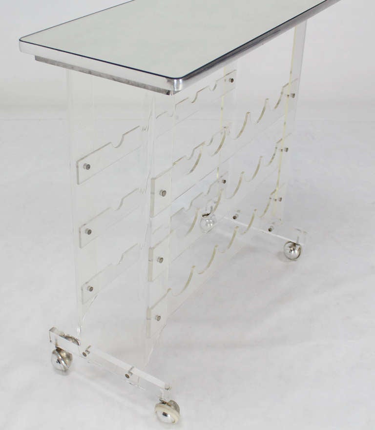 Mid-Century Modern Lucite Wine Rack Server or Mini Bar Cart at 1stDibs