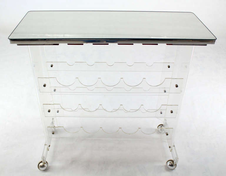Mid-Century Modern Lucite Wine Rack Server or Mini Bar Cart at 1stDibs