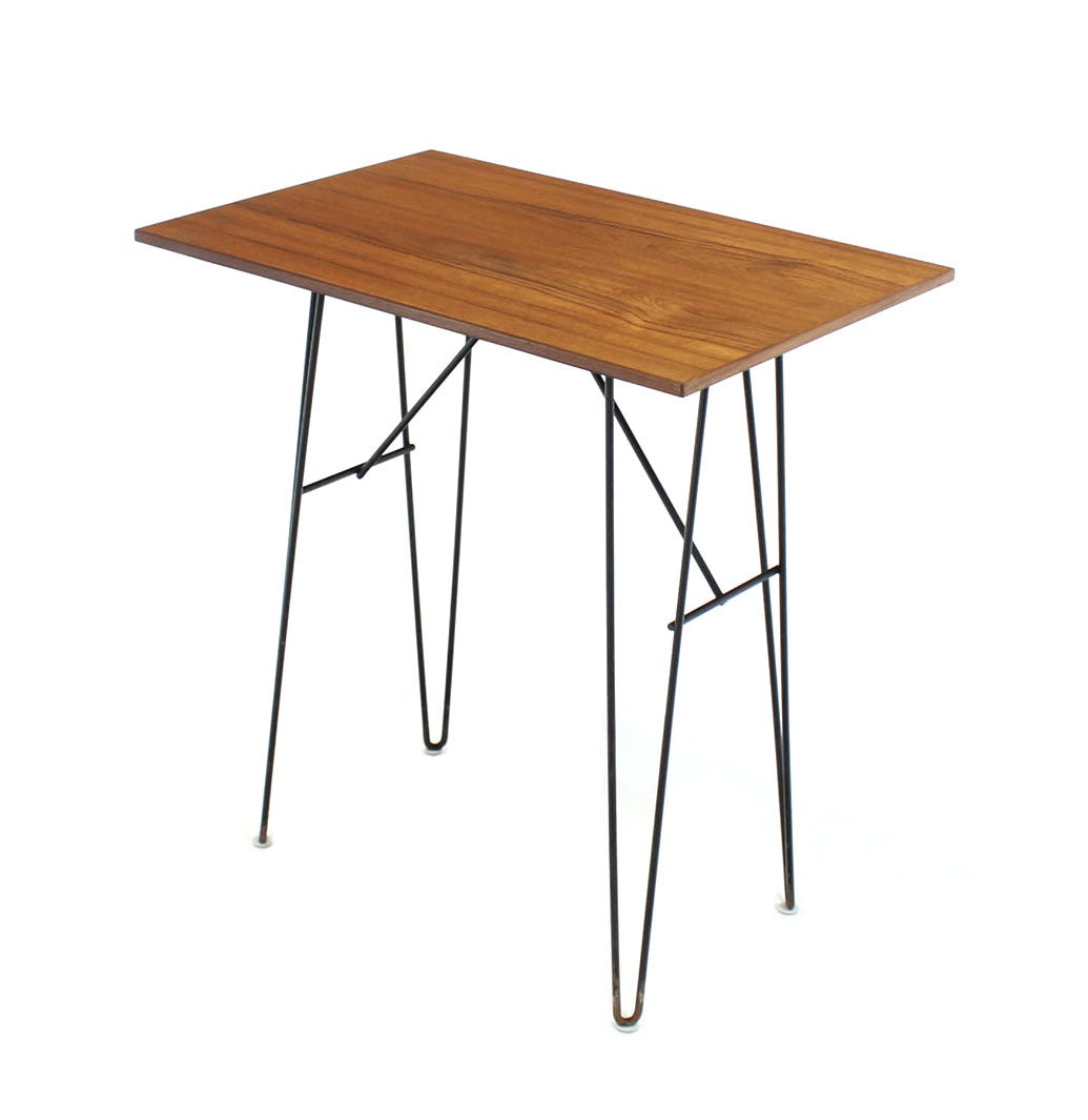 Pair of Teak Tops Tall End Console Tables Stands Pedestals Tall Wire ...