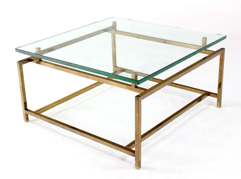Brass and Thick Glass, Square-Top Coffee Table at 1stDibs