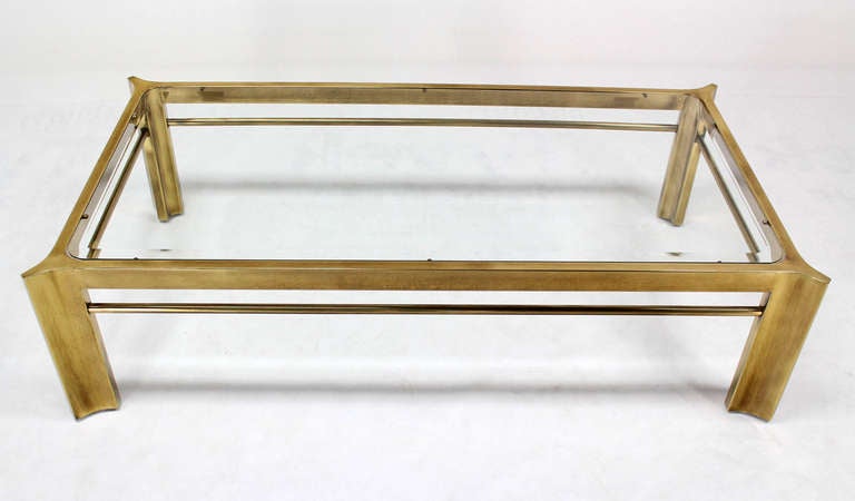 Mid-Century Modern Large Rectangle Brass and Glass Coffee Table ...