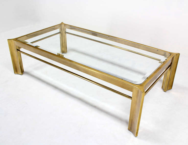 Mid-Century Modern Large Rectangle Brass and Glass Coffee Table ...