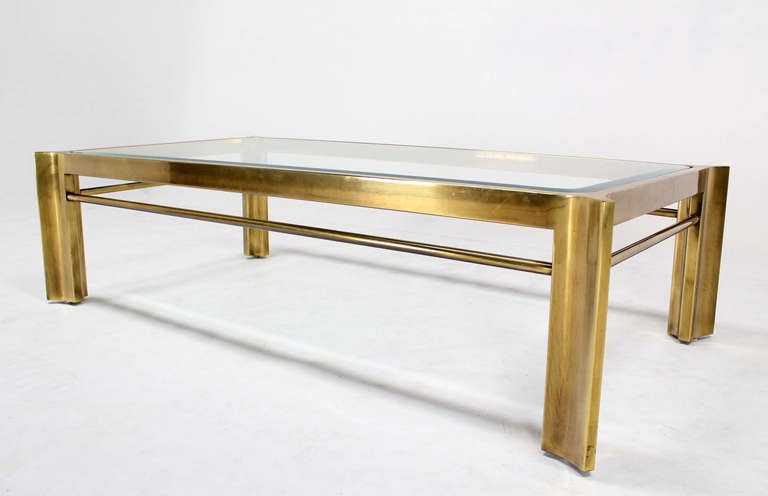 Mid-Century Modern Large Rectangle Brass and Glass Coffee Table ...