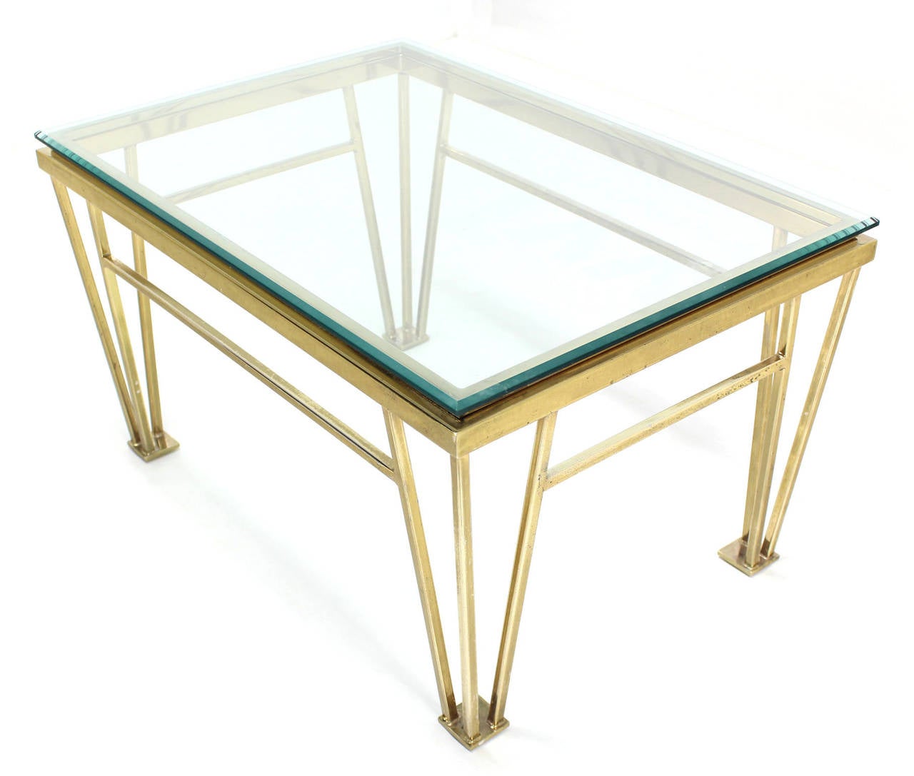 Geometric Frame Rectangular Brass Side Table w/ Glass Top at 1stDibs ...