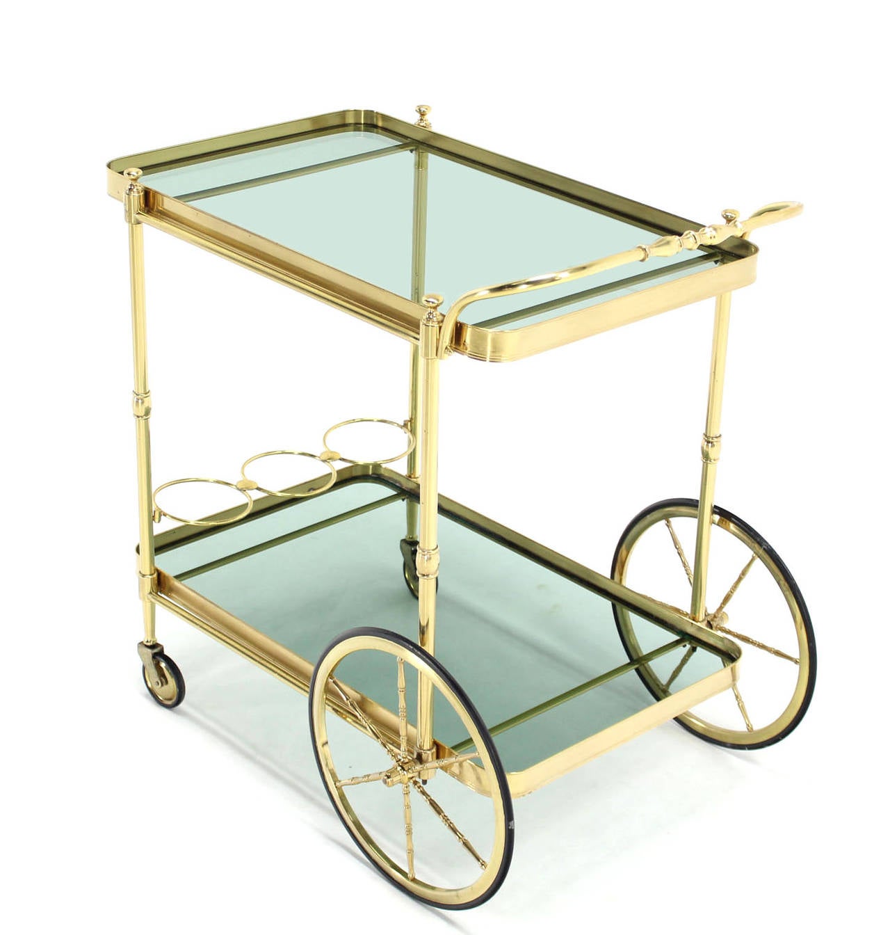 Brass and Green Bottle Shade Glass Italian Tea Cart at 1stDibs