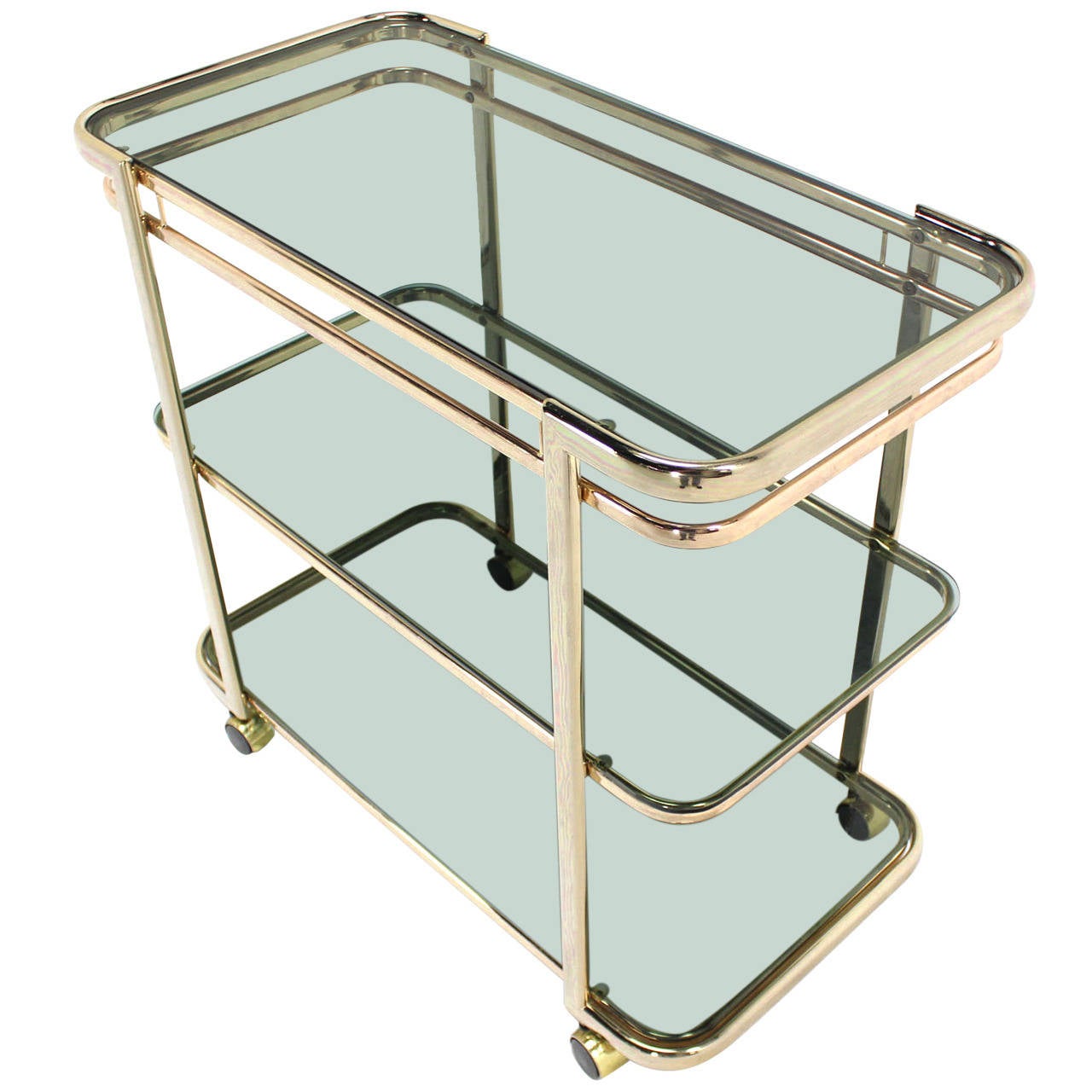 Three-Tier Brass Smoked Glass Cart Trolley at 1stDibs