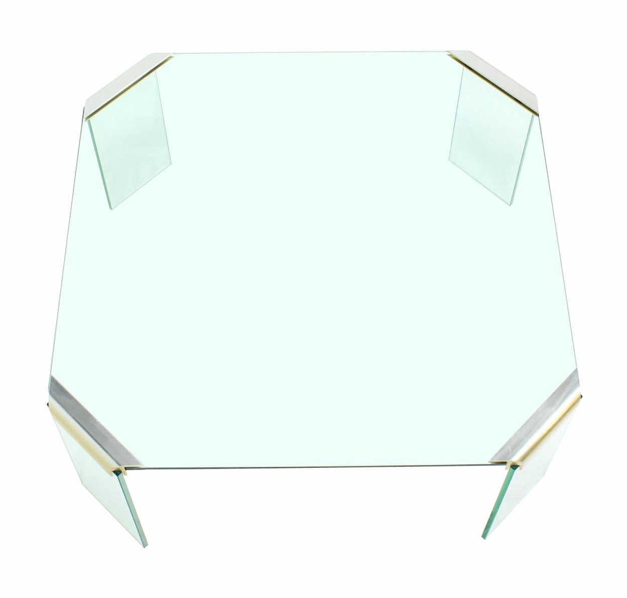 Large Square Glass Top Legs Brass Bracket Base Coffee Table at 1stDibs ...