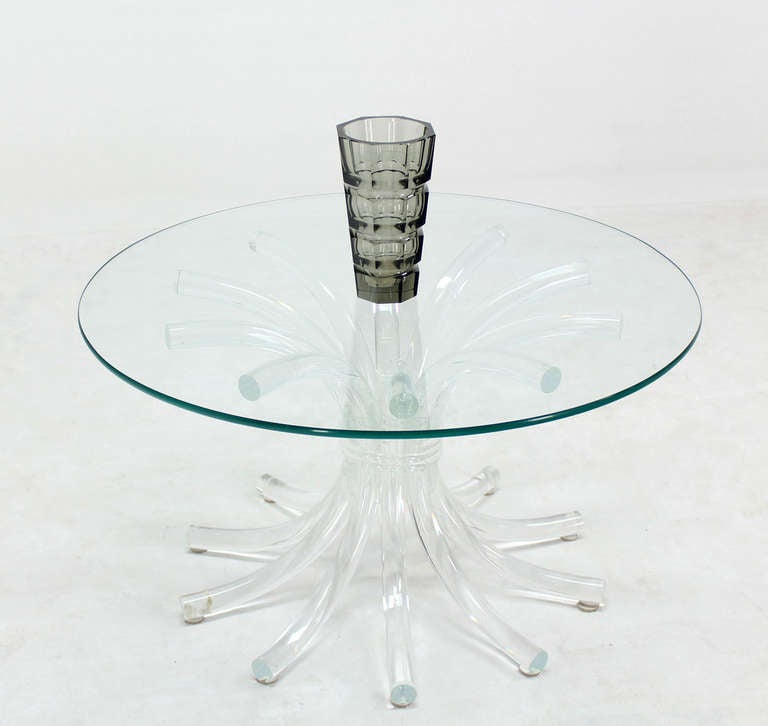 Mid-Century Modern Lucite Sunburst Base with Round Glass-Top Center ...