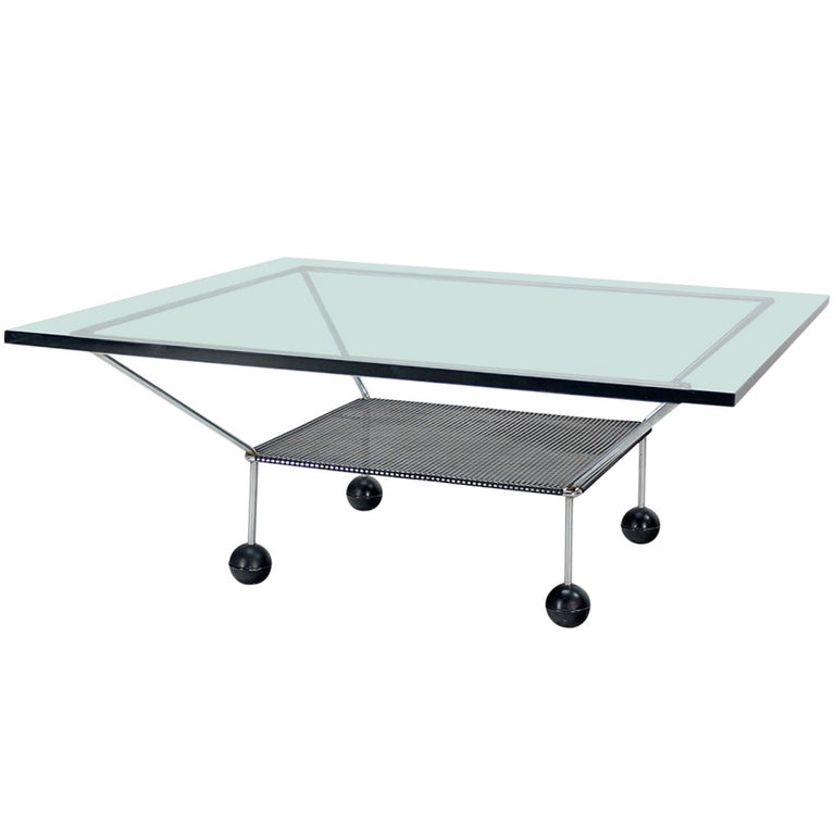 Mid-Century Modern Square Glass-Top Coffee Table on Atomic Legs For ...