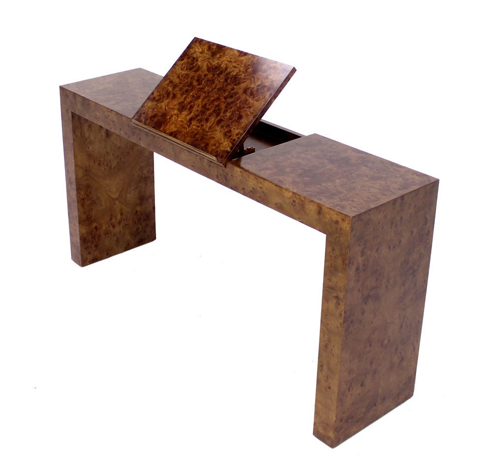 Mid Century Burl Wood Walnut Adjustable Lift Tilt Top Console Table For ...