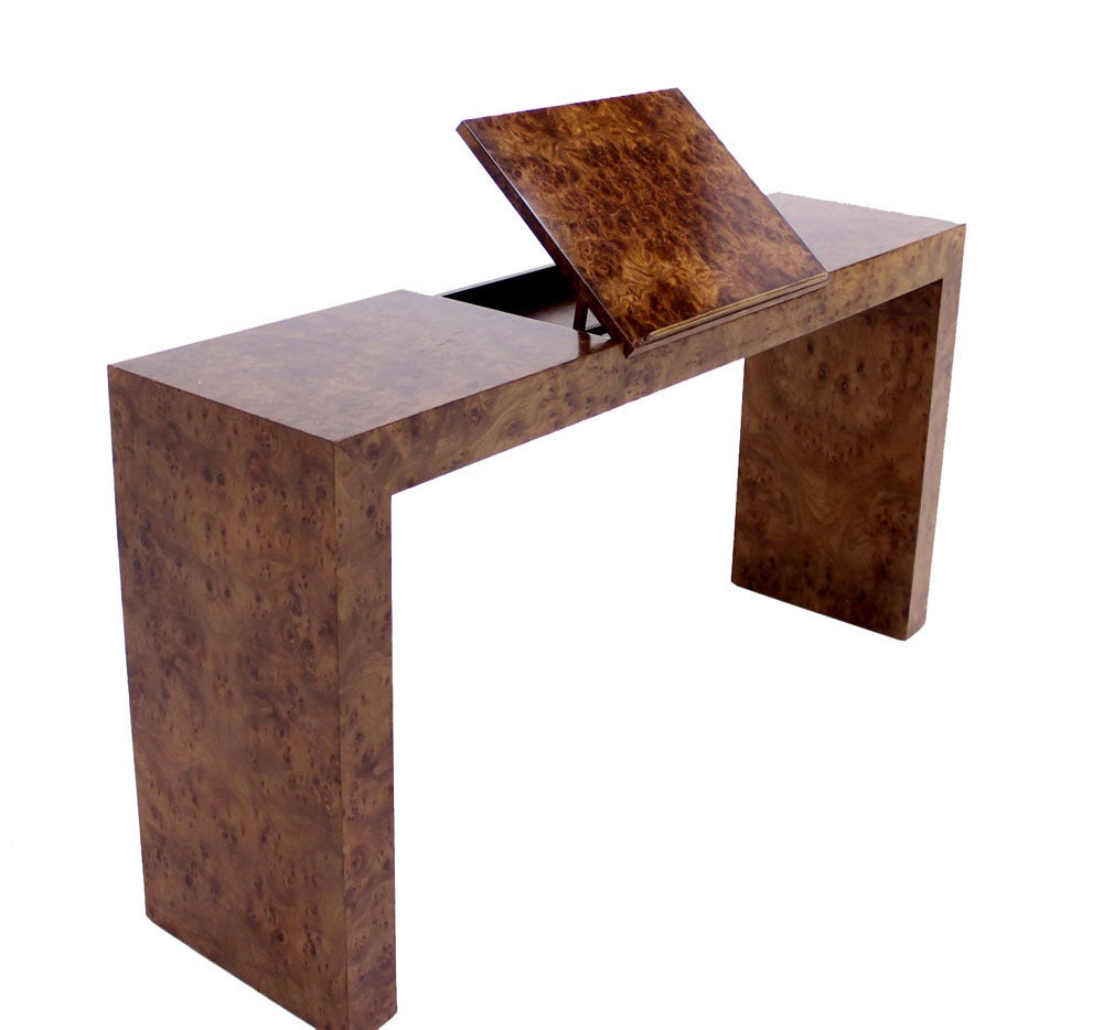 Mid Century Burl Wood Walnut Adjustable Lift Tilt Top Console Table at ...