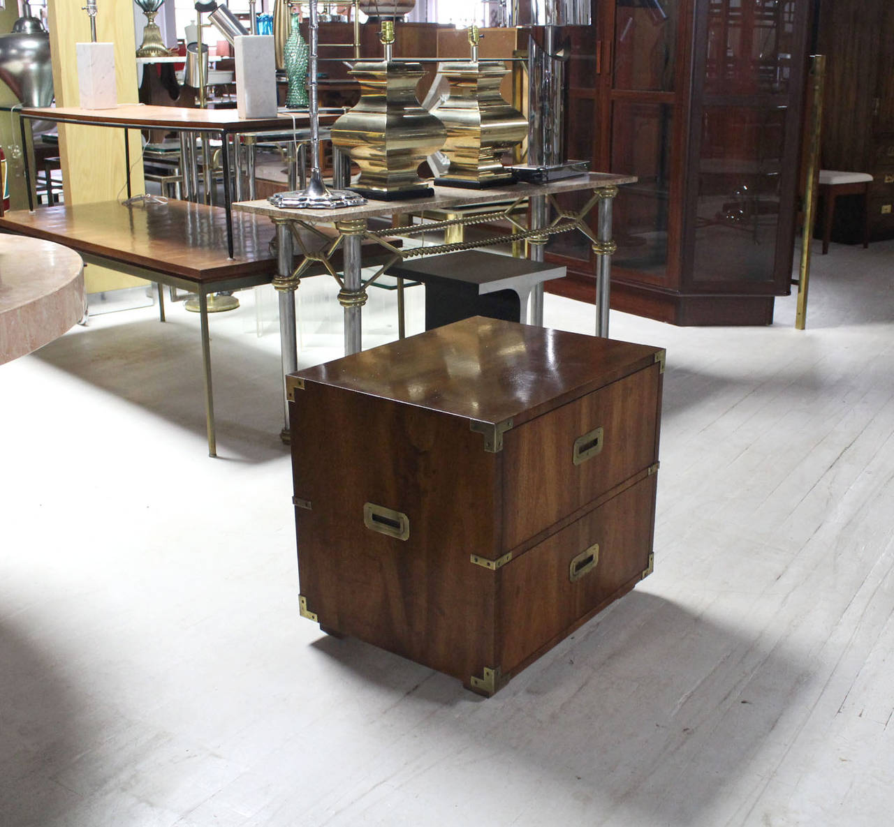 Two-Drawer Campaign Side Table with Cabinet at 1stDibs