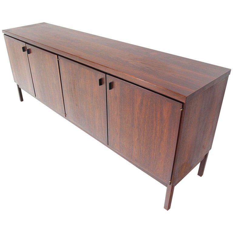 Mid-Century Modern Long Walnut Credenza Cabinet Server at 1stDibs