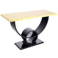 Gold Leaf Top Mid Century Modern Style Console Sofa Table at 1stDibs