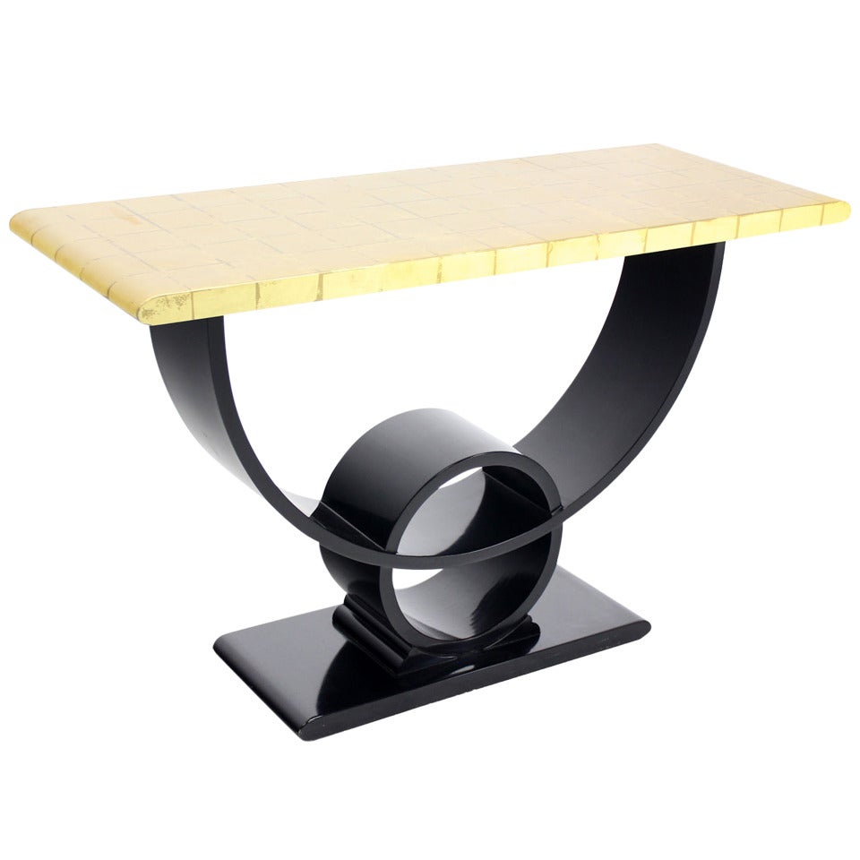 Gold Leaf Top Mid Century Modern Style Console Sofa Table at 1stDibs