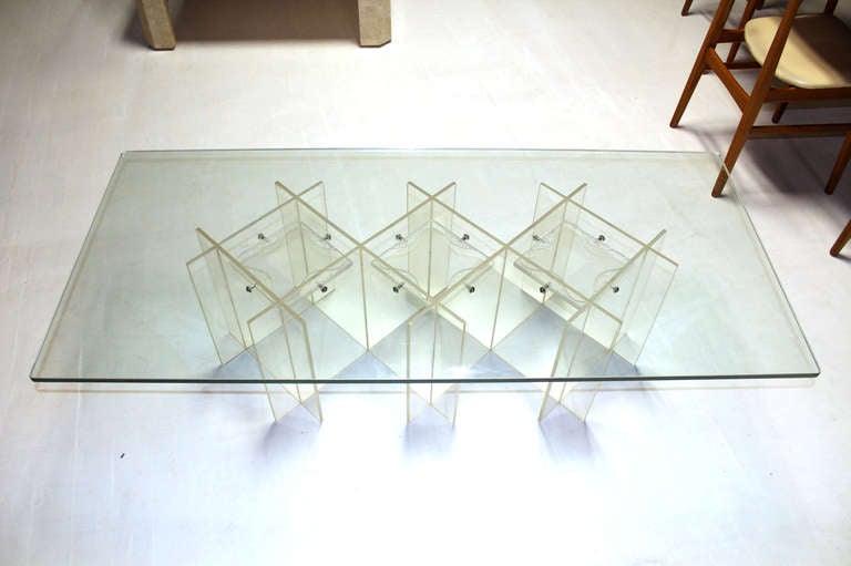 Mid-Century Modern Long, Rectangular Lucite and Glass Coffee Table For ...
