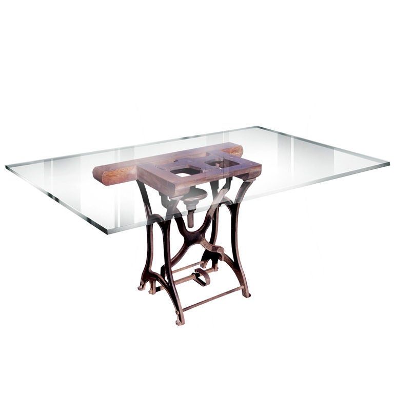 Complex Wood and Cast Iron Industrial Table Base at 1stDibs