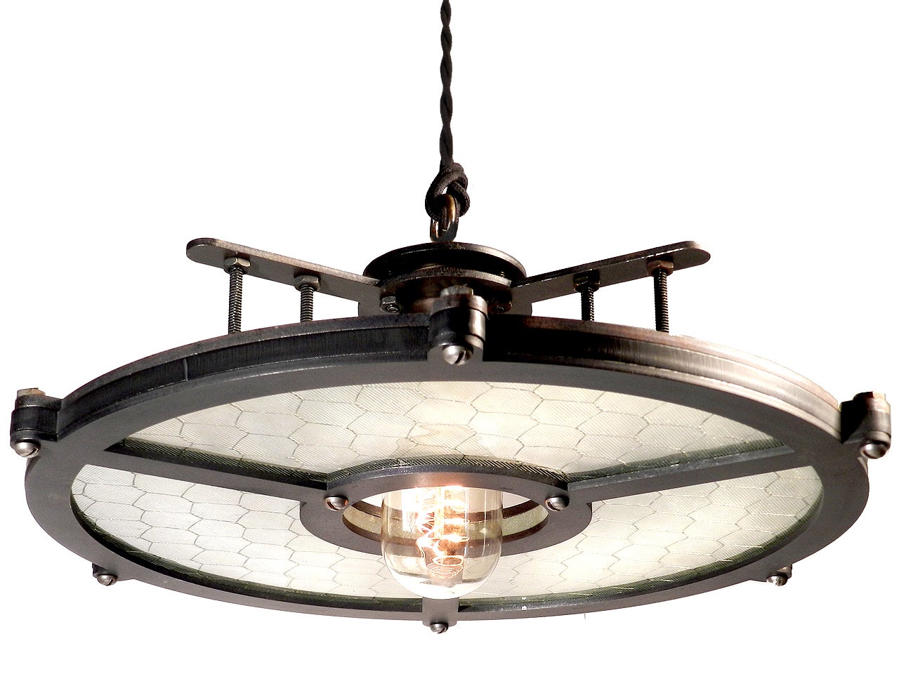 Skeletal Disc Lamp - Antique Industrial Wire Glass at 1stDibs