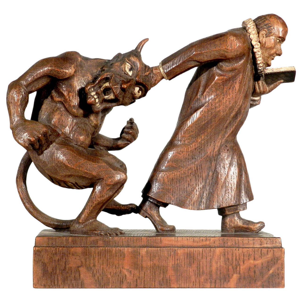 Black Forest Monk and Devil Carving at 1stDibs | black forest devil