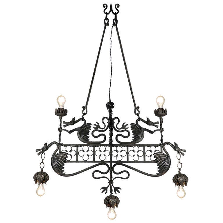 Hand-Wrought Iron Dragon Chandelier at 1stDibs