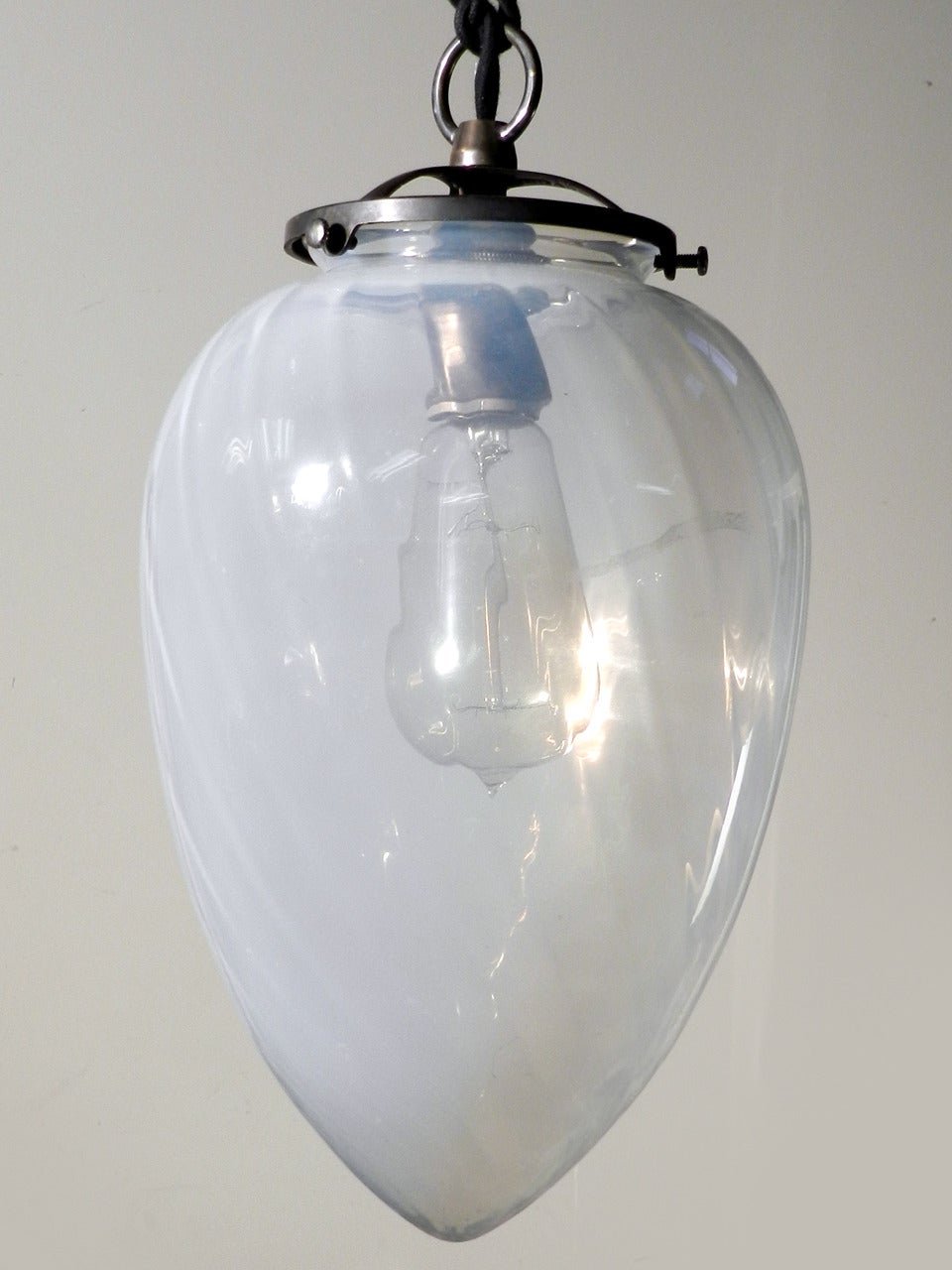 Large Handblown Twisted Opaline Glass Pendant at 1stDibs