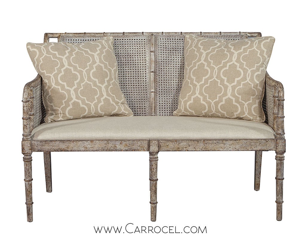Distressed Cane Settee For Sale at 1stDibs