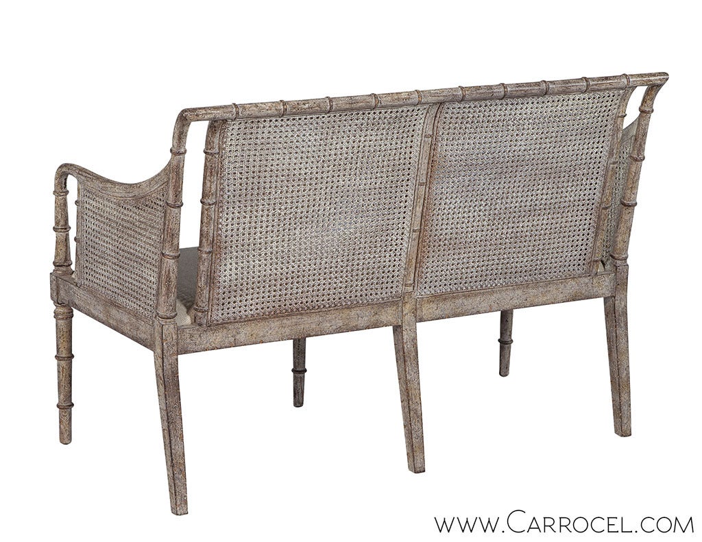 Distressed Cane Settee For Sale at 1stDibs