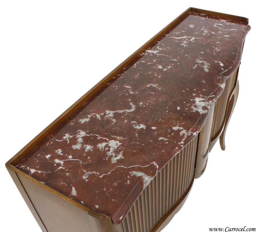 Vintage French Marble Top Console Sofa Table with Tambour Doors at 1stDibs