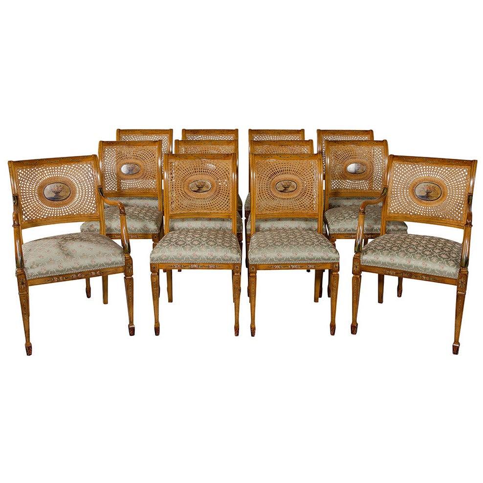 Set of Twelve Adam Style Cane Dining Chairs at 1stDibs