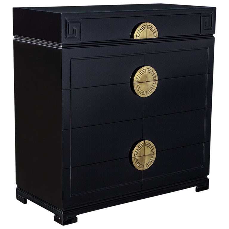 Ebonized Oriental Inspired Greek Key Chest of Drawers at 1stDibs