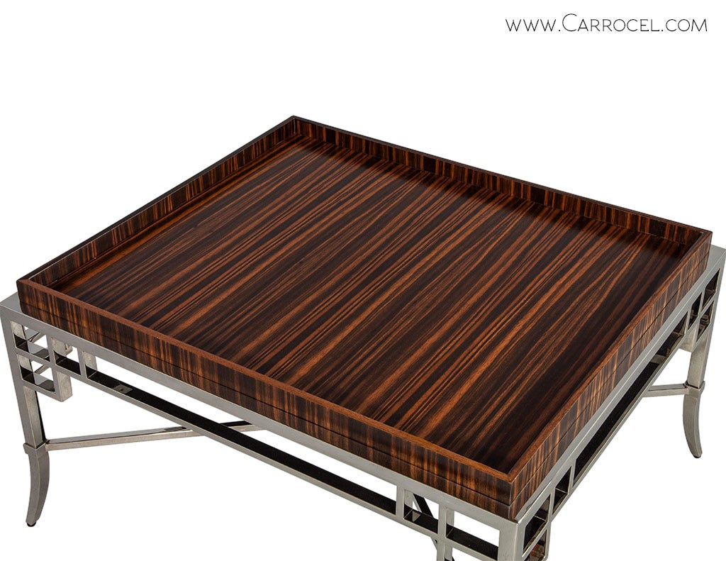 Macassar and Polished Steel Cocktail Table by Bolier For Sale at 1stDibs