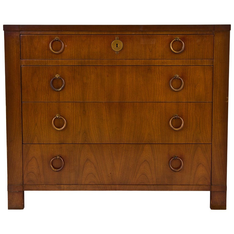 Neoclassic Cherry Wood Commode Chest of Drawers by Baker at 1stDibs