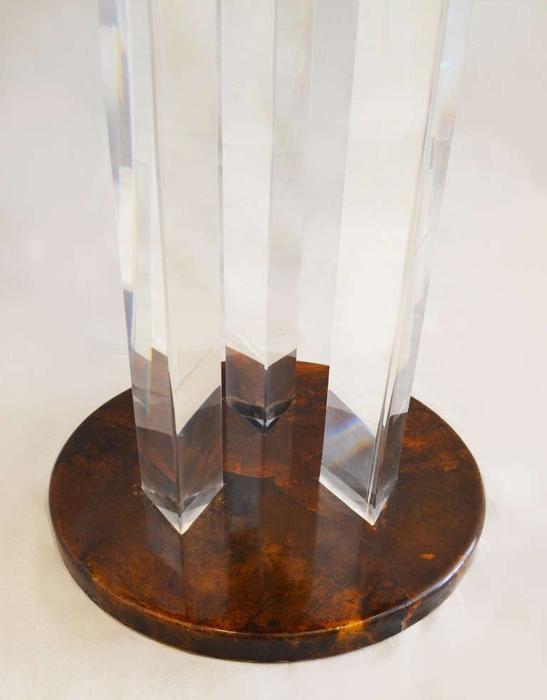 Center Table in Goatskin with Acrylic Columns at 1stDibs