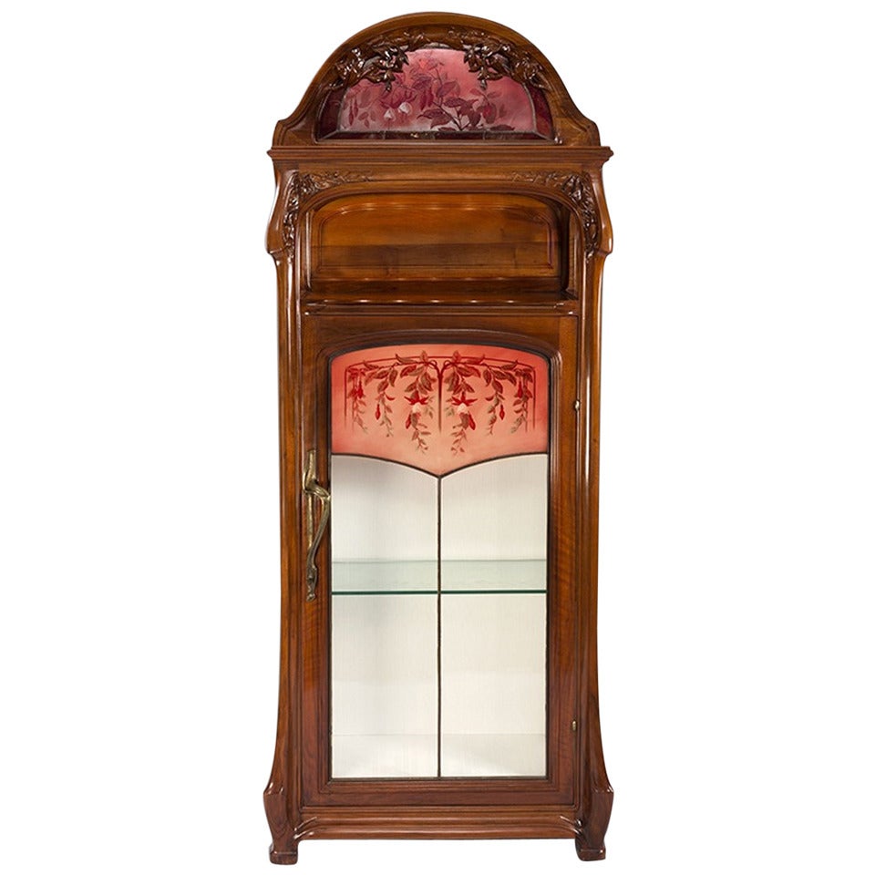 Jacques Gruber French Art Nouveau “Fuschias" Vitrine at 1stDibs