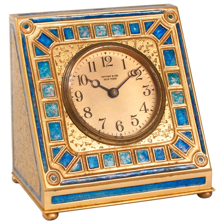 Tiffany Studios Gilt Bronze and Enamel Clock at 1stDibs