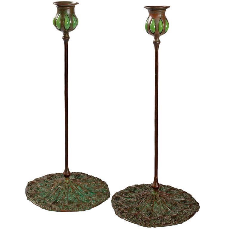 Tiffany Studios New York "Queen Anne's Lace" Candlesticks at 1stDibs