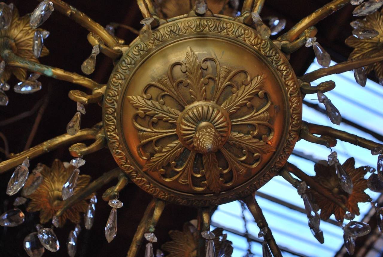 Antique Solid Brass 1940 Chandelier at 1stDibs