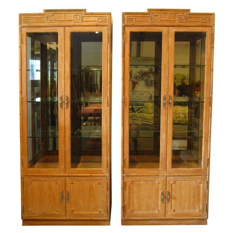 Pair of Faux Bamboo Greek Key Cabinets at 1stDibs