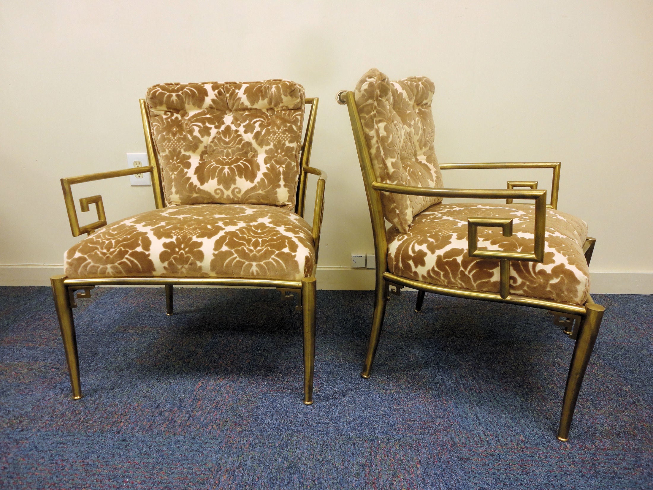 Brass Greek Key Arm Chairs at 1stDibs
