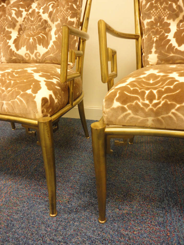 Brass Greek Key Arm Chairs at 1stDibs