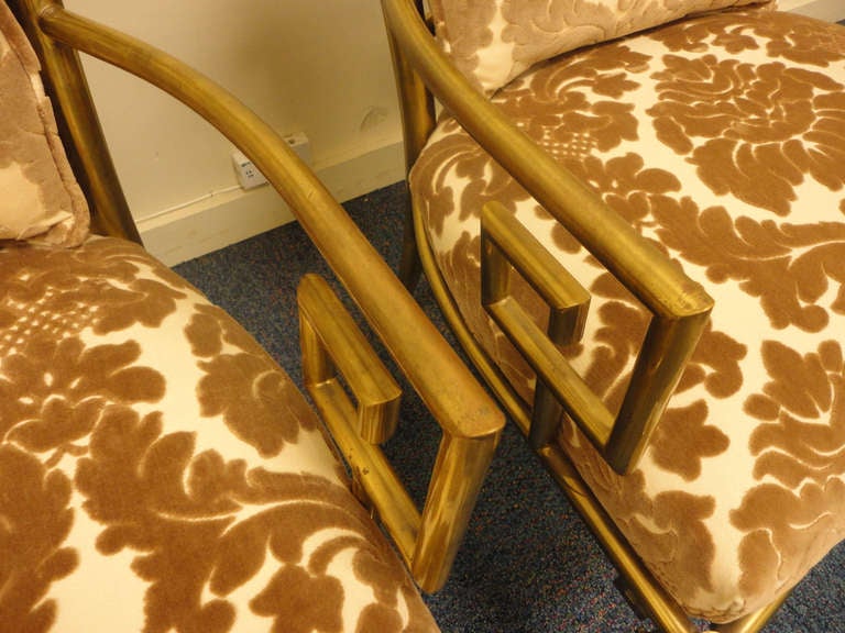 Brass Greek Key Arm Chairs at 1stDibs