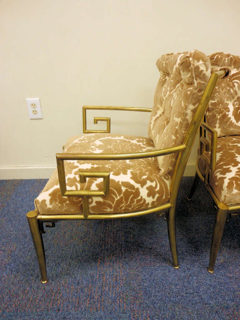 Brass Greek Key Arm Chairs at 1stDibs