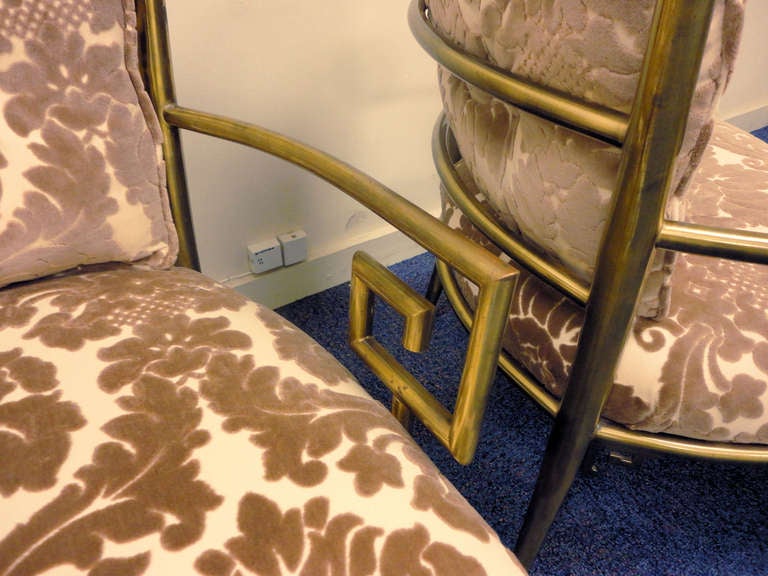 Brass Greek Key Arm Chairs at 1stDibs