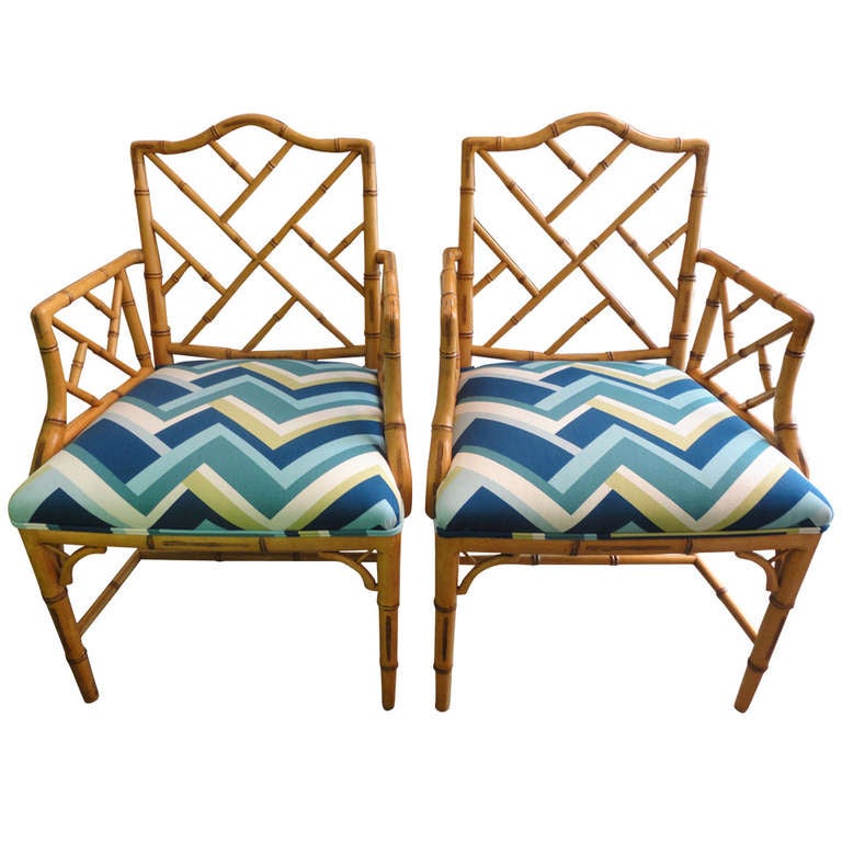 Pair of Faux Bamboo Chippendale Chairs at 1stDibs