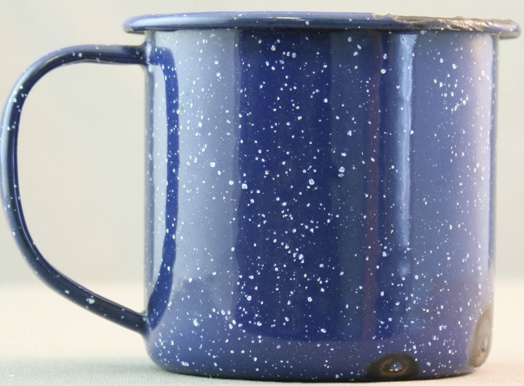 Vintage French Blue Speckled Enamelware Coffee Cup at 1stDibs