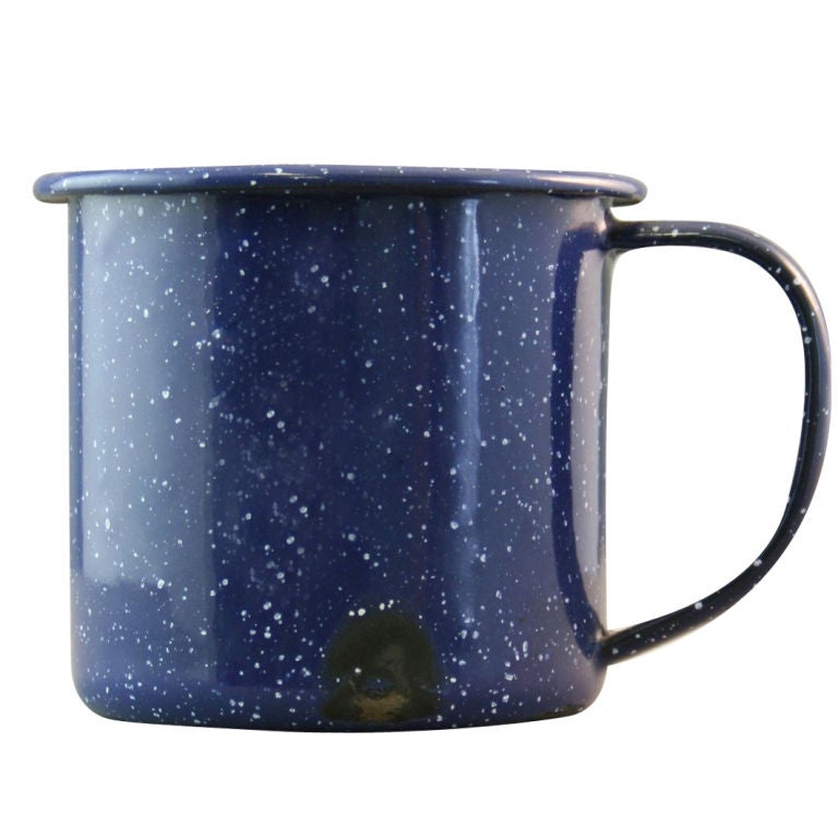 Vintage French Blue Speckled Enamelware Coffee Cup at 1stDibs