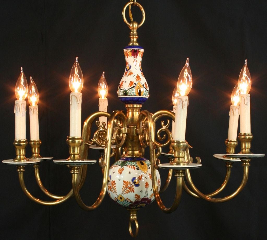 Vintage Painted Polychrome Delft 8-Arm Chandelier at 1stDibs